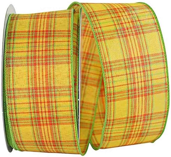 Amazon.com: Yellow Plaid Wired Edge Ribbon - 2 1/2" x 25 Yards, Easter ...