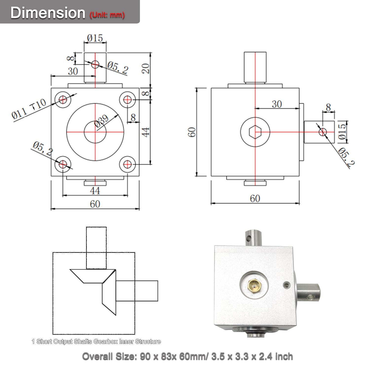 PGFUN 1:1 Right Angle Tapered Bevel Gearbox 1.5 Module 20 Teeth 90° Angle Drive Steering Gear ...