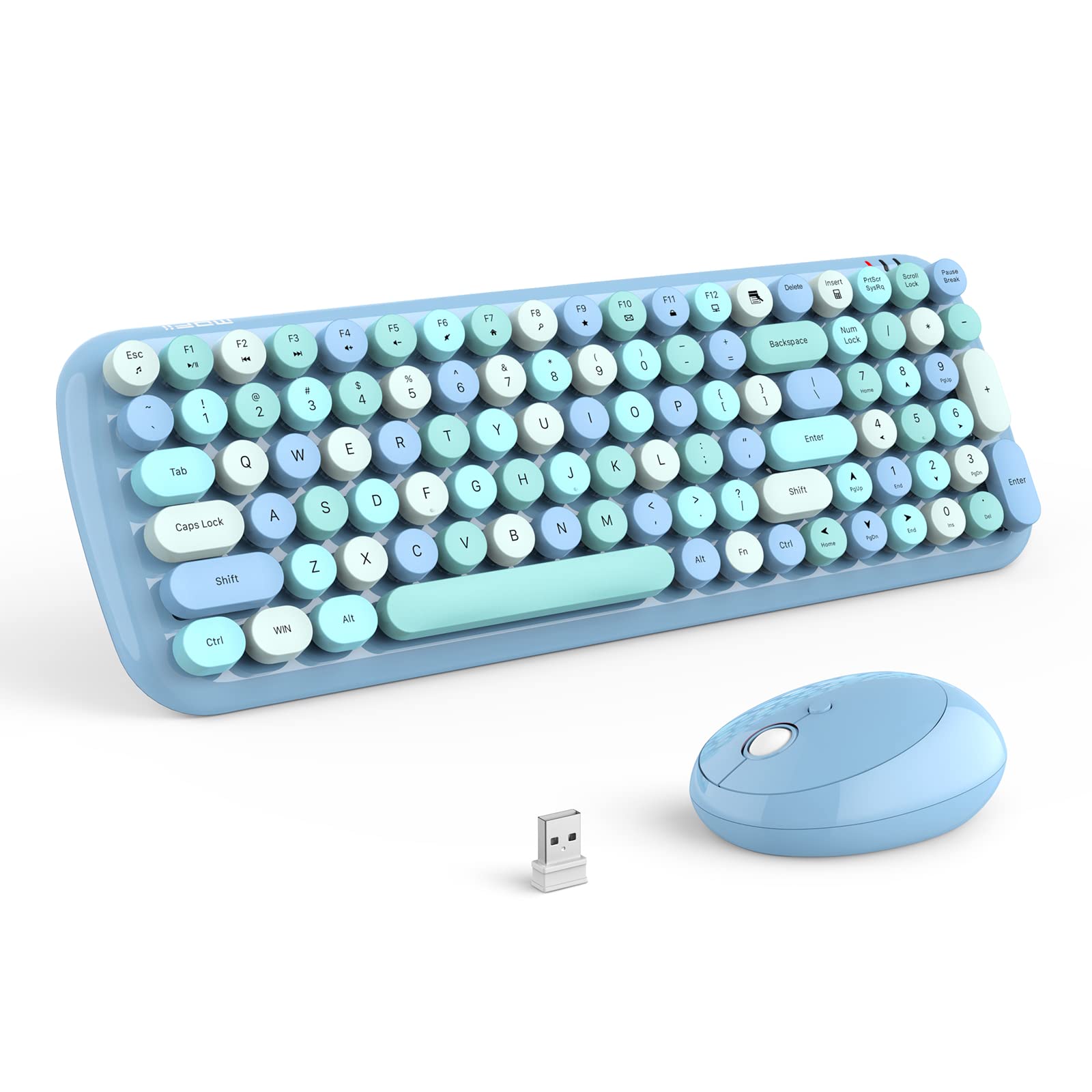 MOFII Wireless Keyboard and Mouse Combo, 2.4GHz Retro Typewriter Keyboard and Cute Mouse for ...