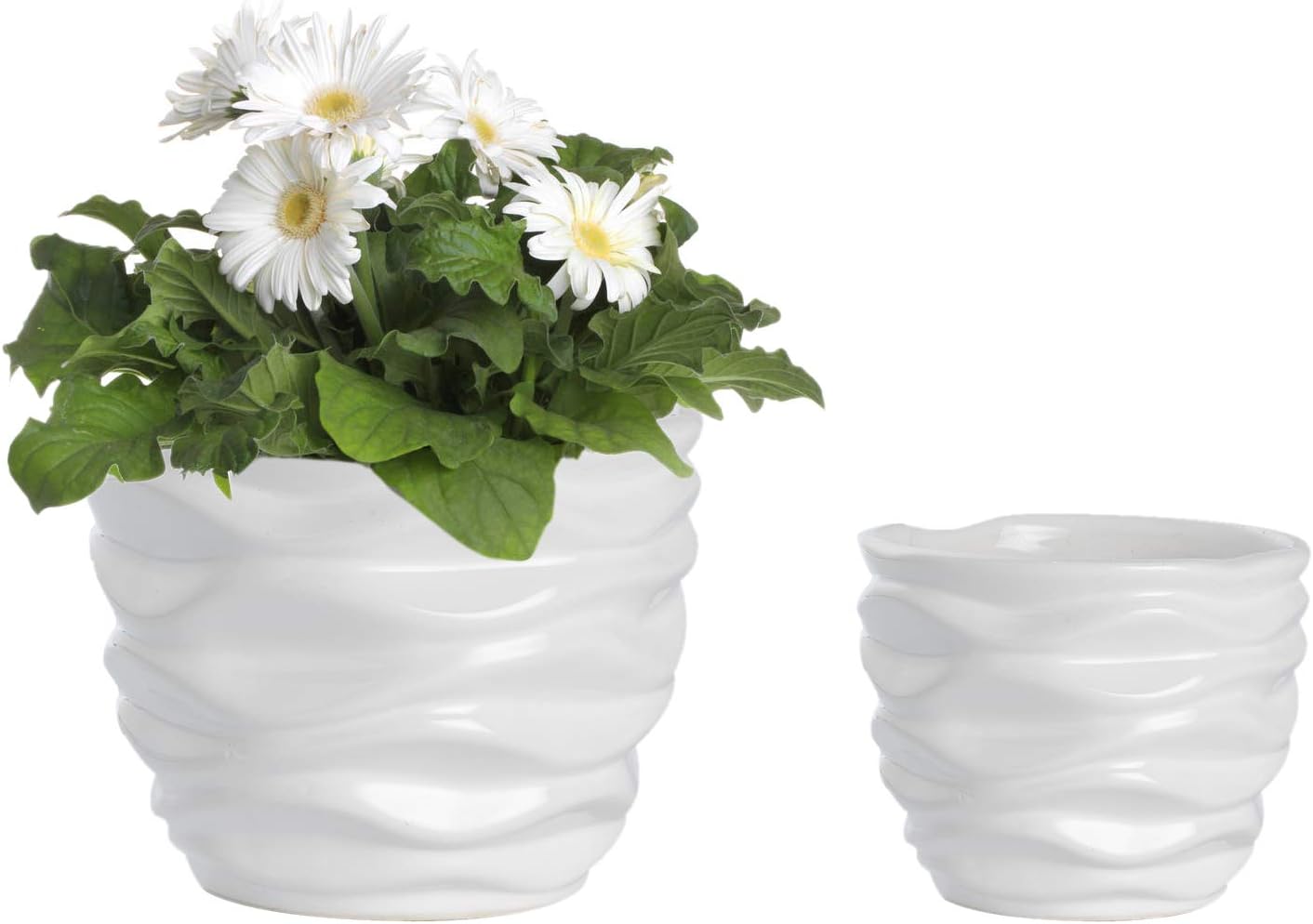 Vasi di fiori in ceramica bianca, design moderno Waving curve texture ...