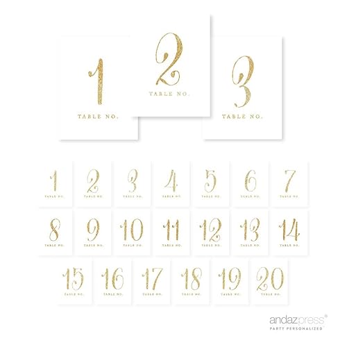 Gold glitter table numbers for wedding | Beachweddingtips.com