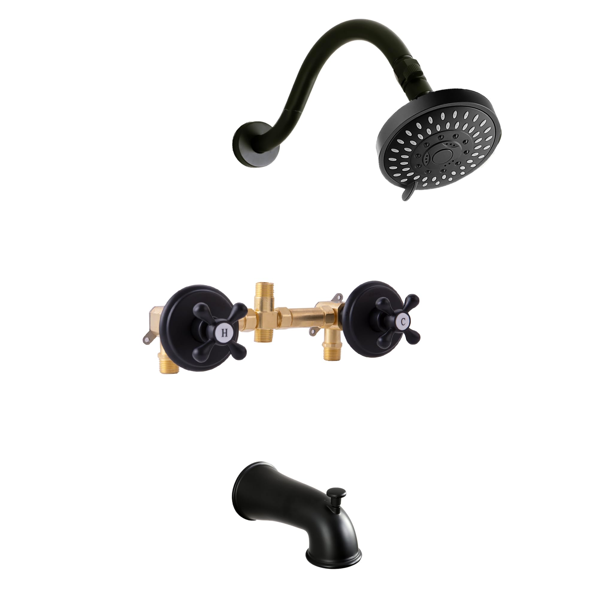 BEIYI 2 Handle Shower Faucet Set, Matte Black Two Handle Shower Faucet Set with Tub Spout 2 ...