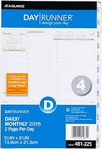 Amazon.com : Day Runner 2015 Two-Pages-Per-Day Planning Pages, 5 1/2 x ...