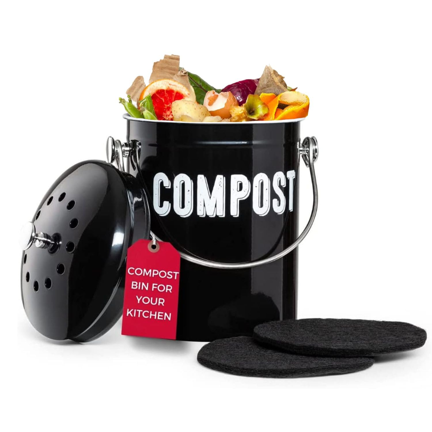 Granrosi Countertop Compost Bin Kitchen - 1.3 Gal Indoor Compost Bucket ...