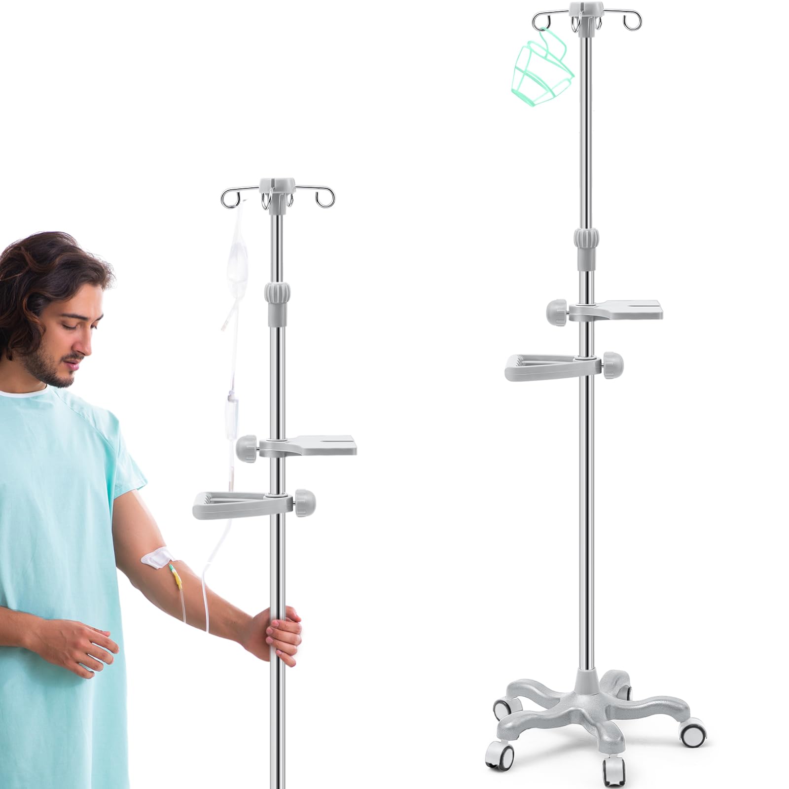 Thyle IV Pole Portable IV Poles with Wheels 4 Hooks 5 Wheels IV Fluid ...