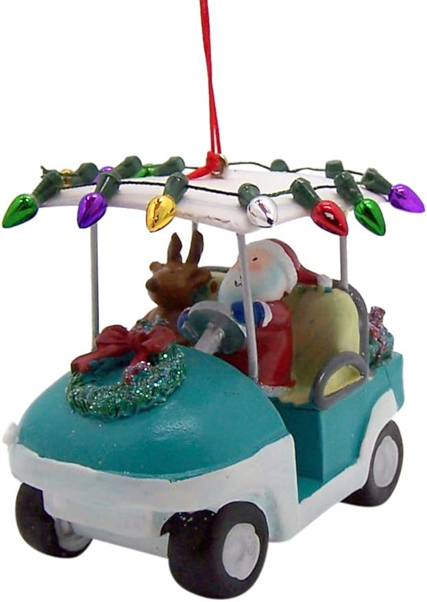 Amazon.com: Wowser Santa in Golf Cart with Lights Christmas Ornament, 2 ...