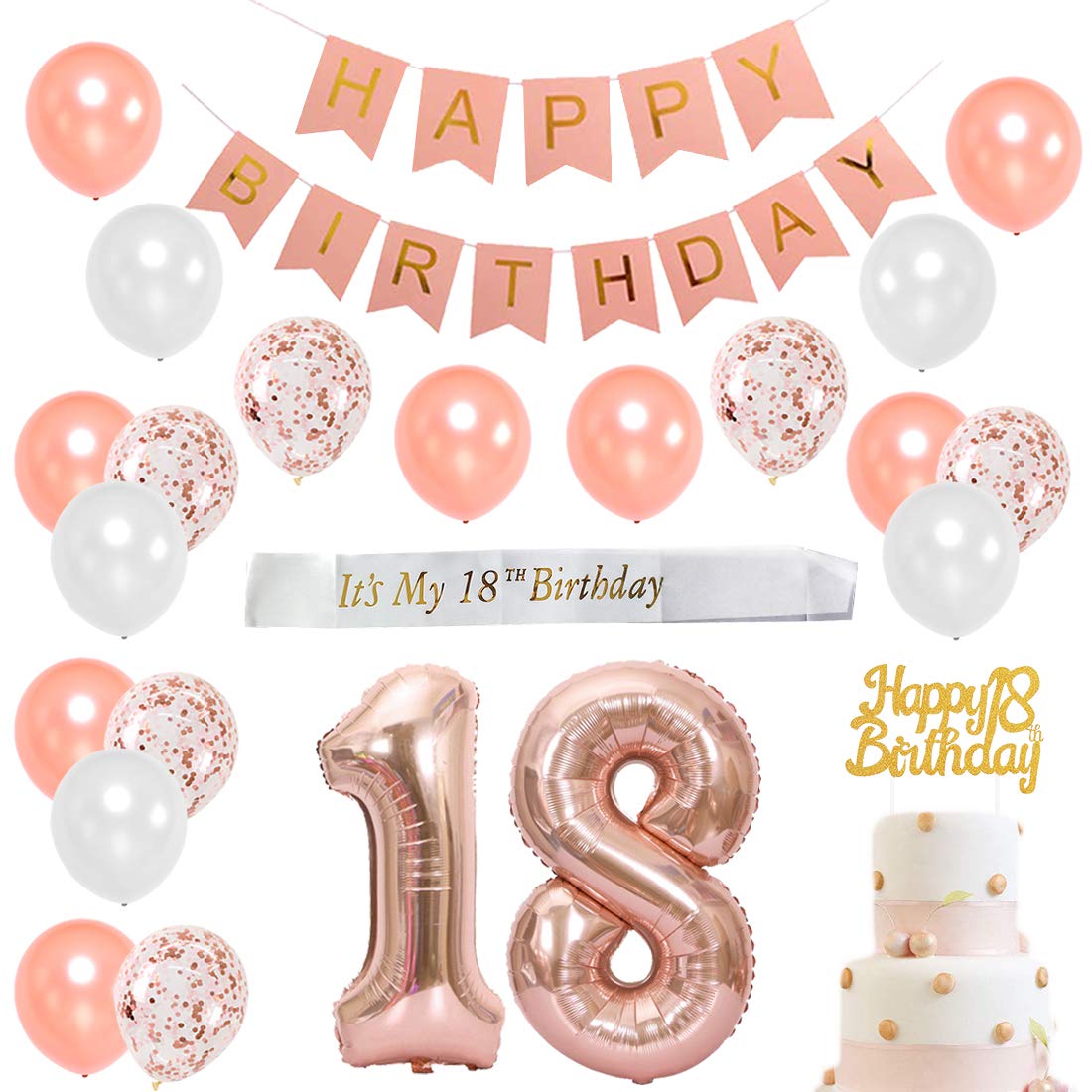 Buy 18th Birthday Decorations Rose Gold for Girls - 18th Birthday Party ...