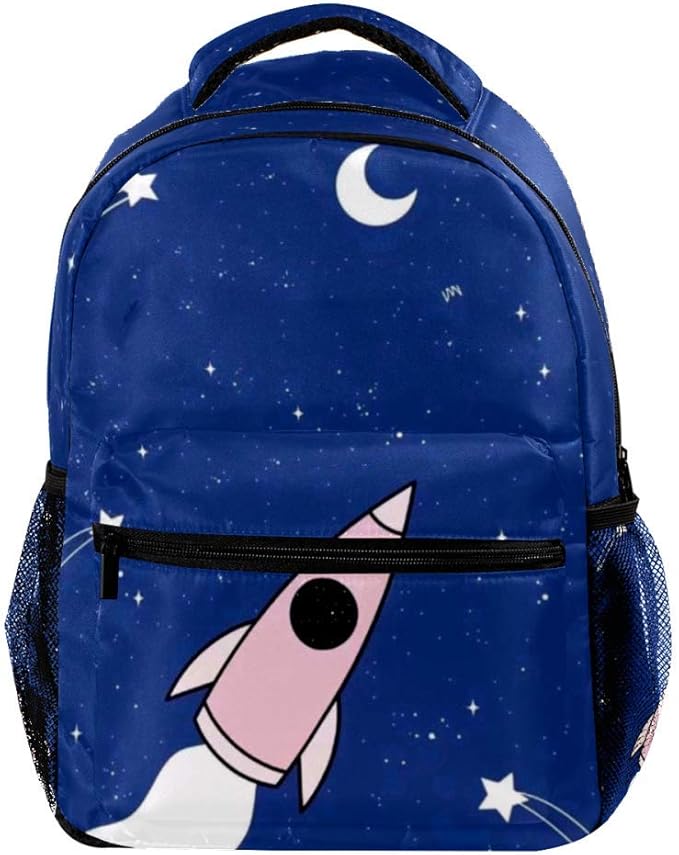Cute Rocket Backpack Multi-Pocket with External Zipper Full Print ...