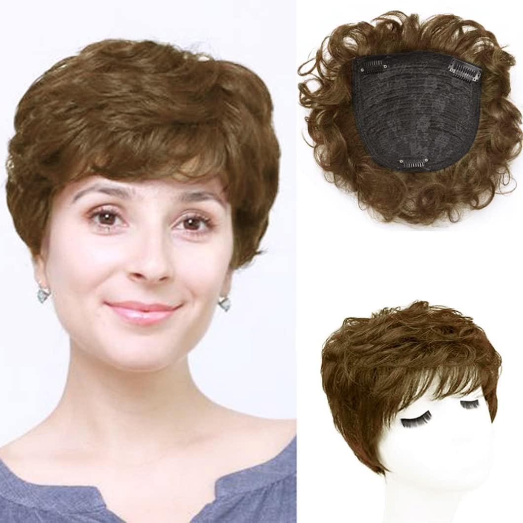 AiUree Curly Hair Topper Replacement Wiglets Short Human Hair Topper ...