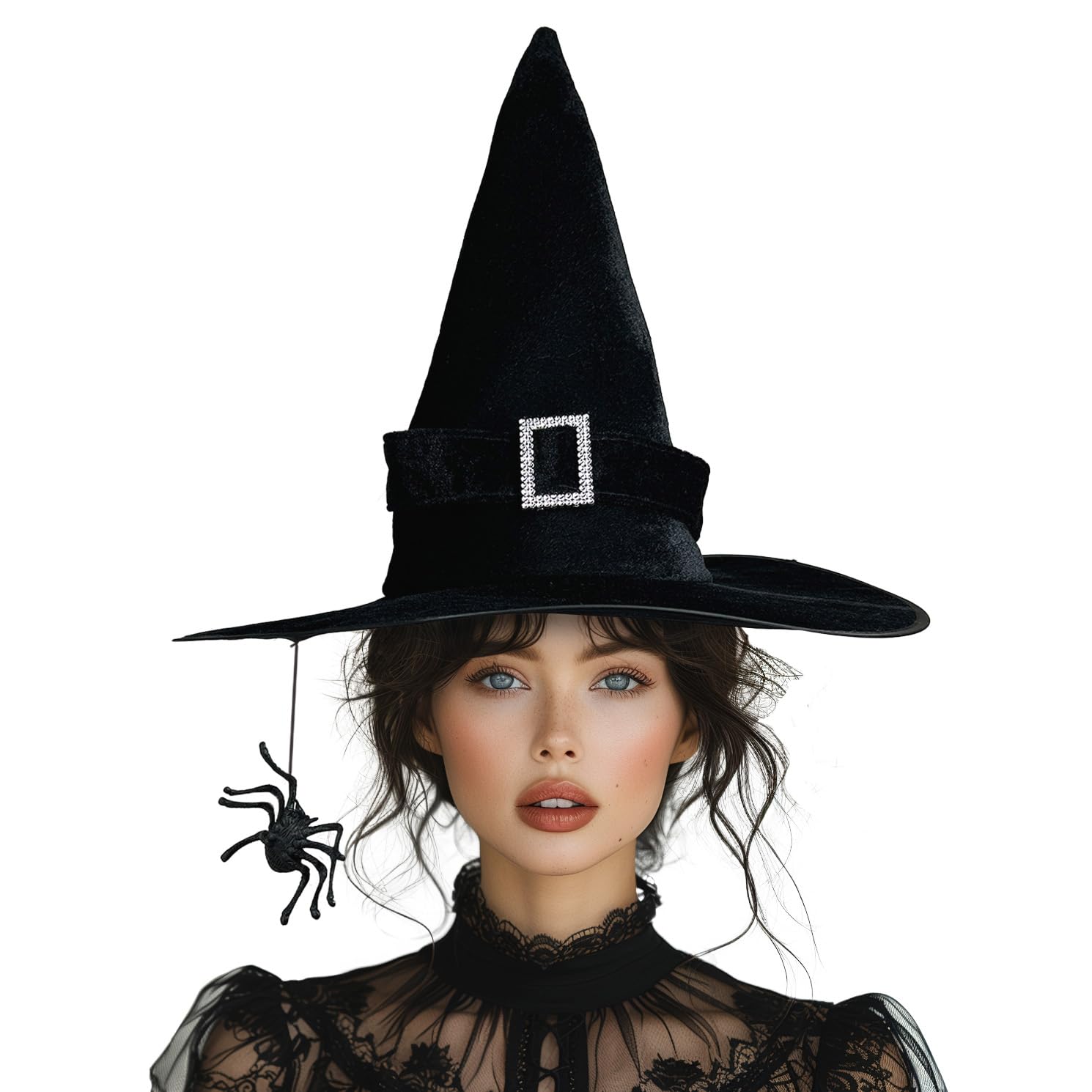 UNKENBO Halloween Glowing Spider Web Witch Hats - Large Black Velvet ...