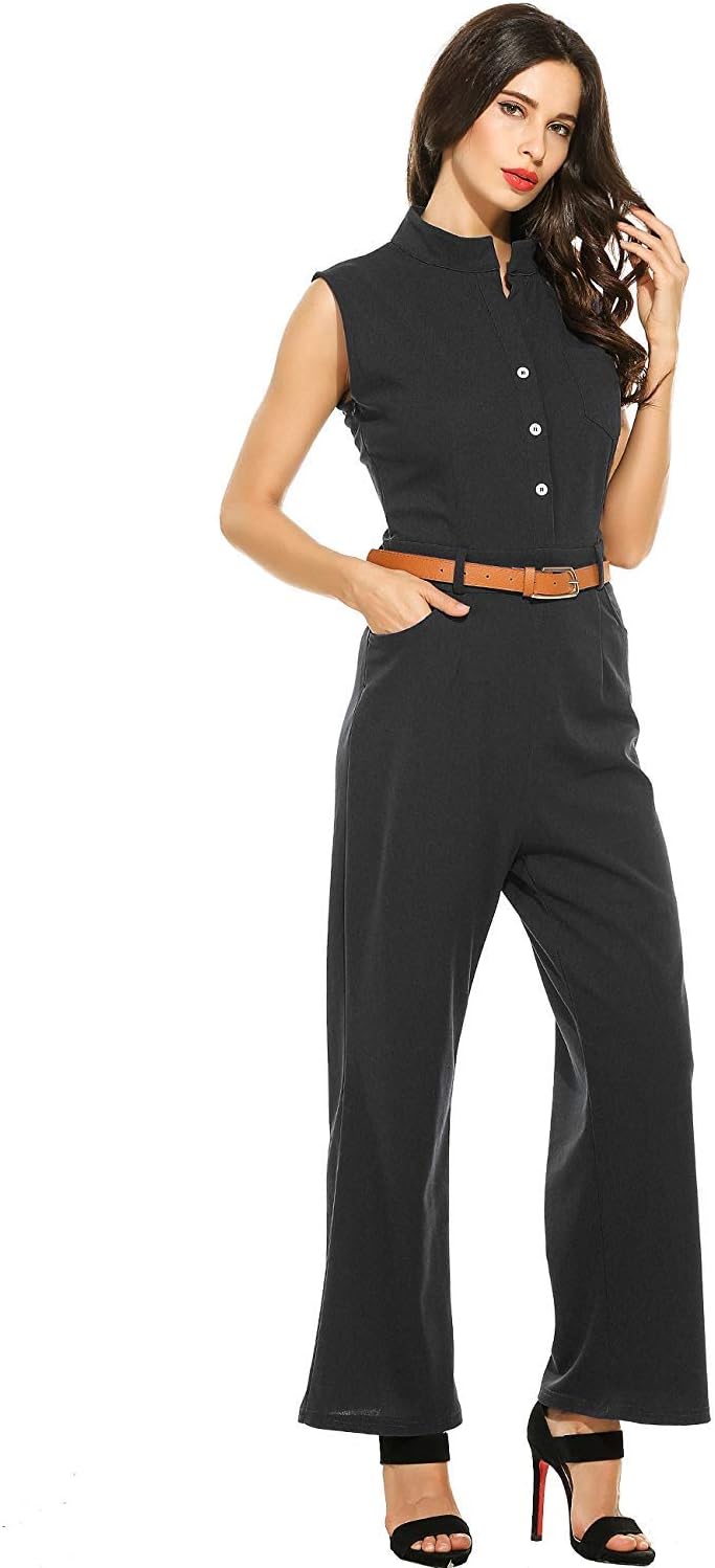 overol largo con botones para mujer, sin mangas, con cinturón lateral ...