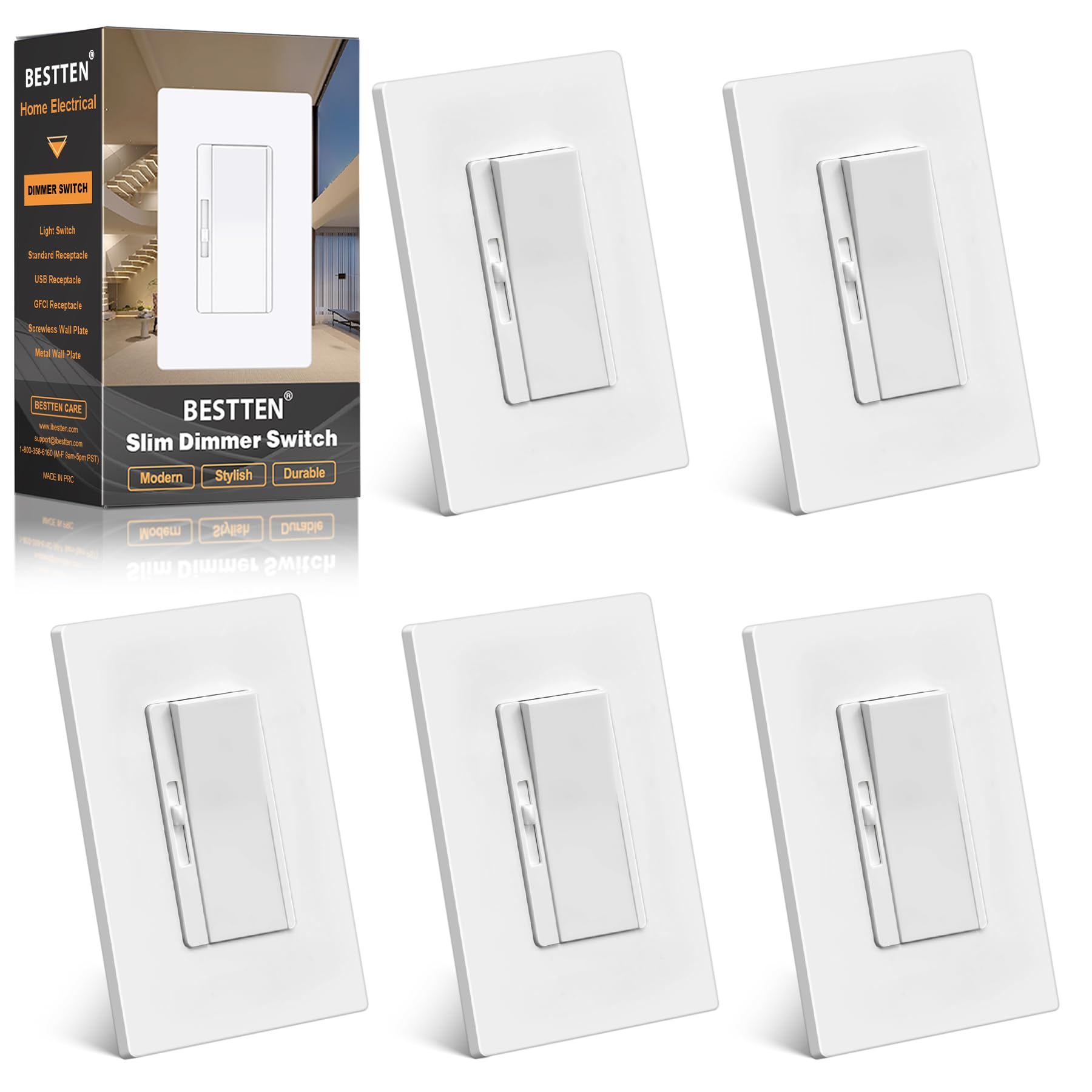 BESTTEN 5 Pack 0-10V LED Dimmer Light Switch, Super Slim Low Voltage ...