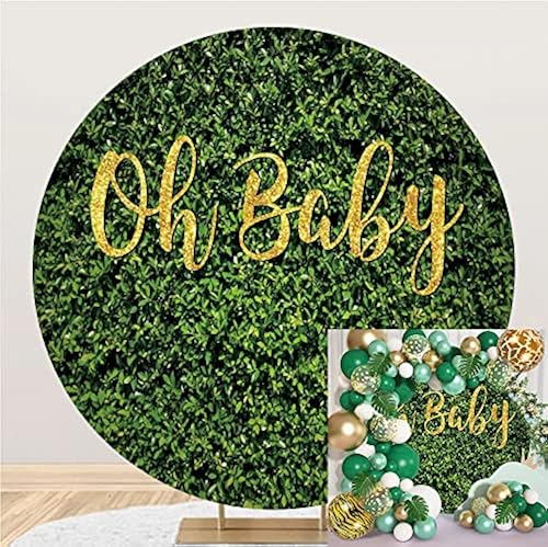 Leowefowa Polyester Oh Baby Green Leaves Wall Round Backdrop 7x7ft Baby ...