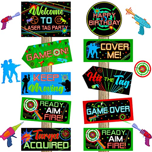 20 Pieces Laser Tag Party Decorations Signs Laser Tag Laminated Signs ...