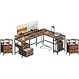 Amazon.com: Furologee 66” L Shaped Desk and Nightstand, Computer Desk ...