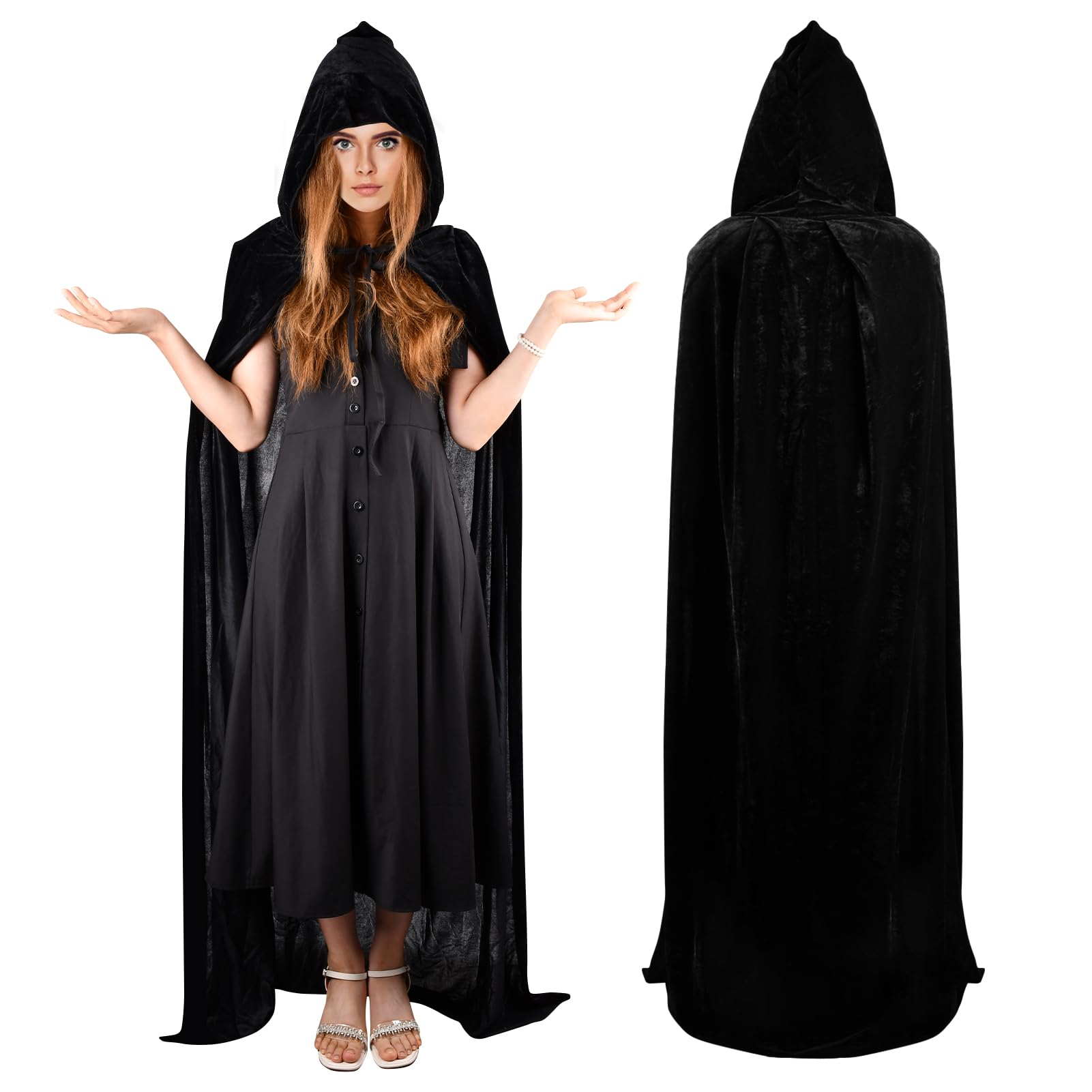 Black Velvet Hooded Cloak – Adult Unisex, Soft for Immersive Role Play ...