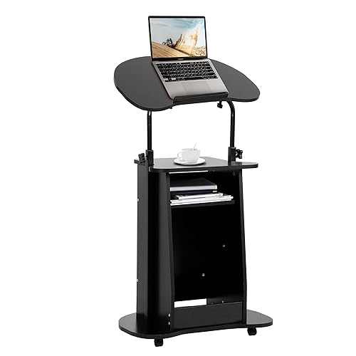 Mobile Lectern Podium Stand Height Adjustable Sit-to-Stand Desk with ...