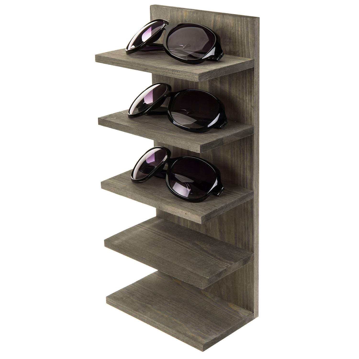 MyGift 5 Tier Vintage Gray Solid Wood Sunglasses Holder Rack, Wall ...