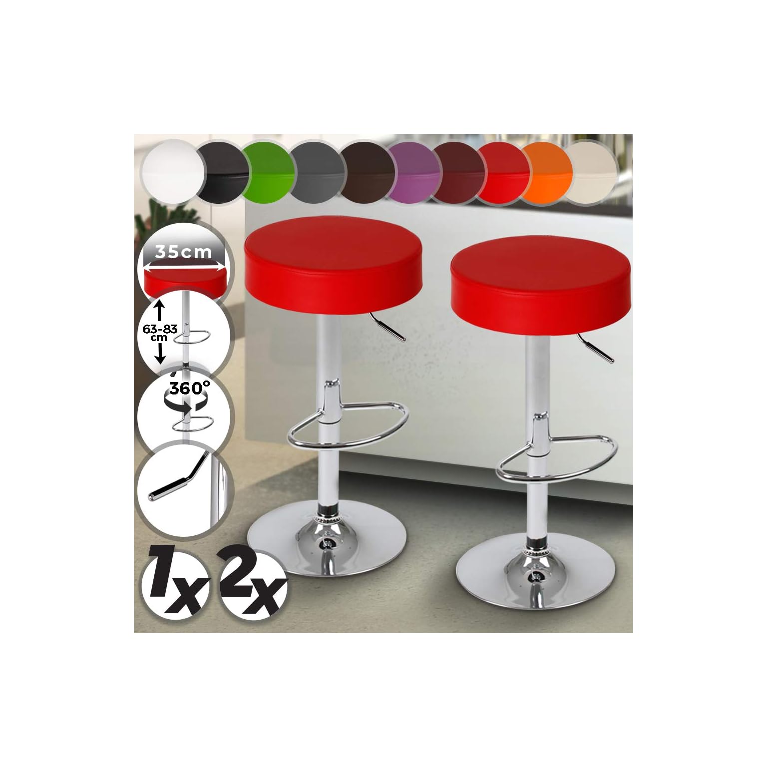 Jago LBHK06 2 Red Bar Stools