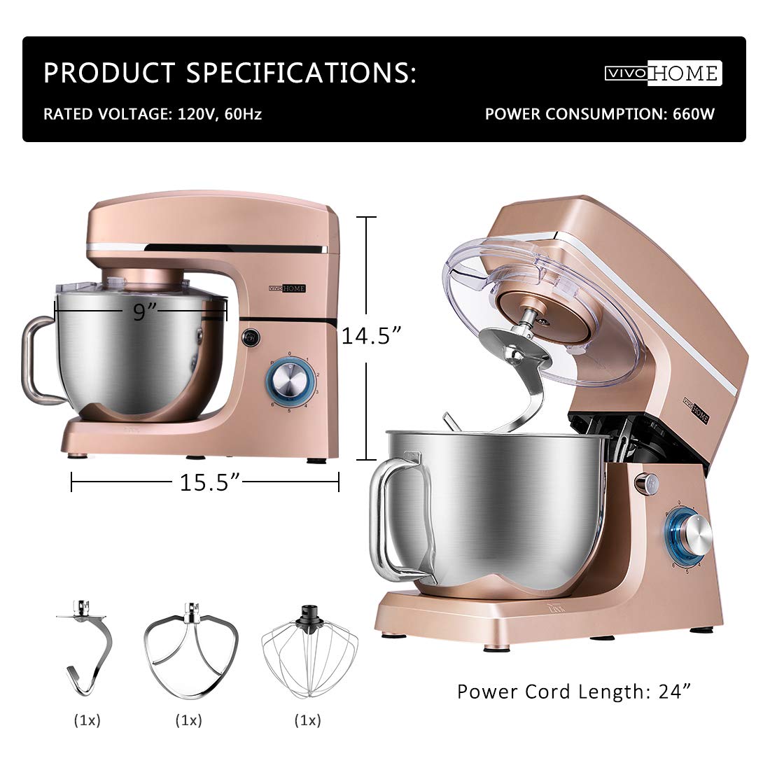 VIVOHOME 7.5 Quart Stand Mixer, 660W 6-Speed Tilt-Head Kitchen Electric ...