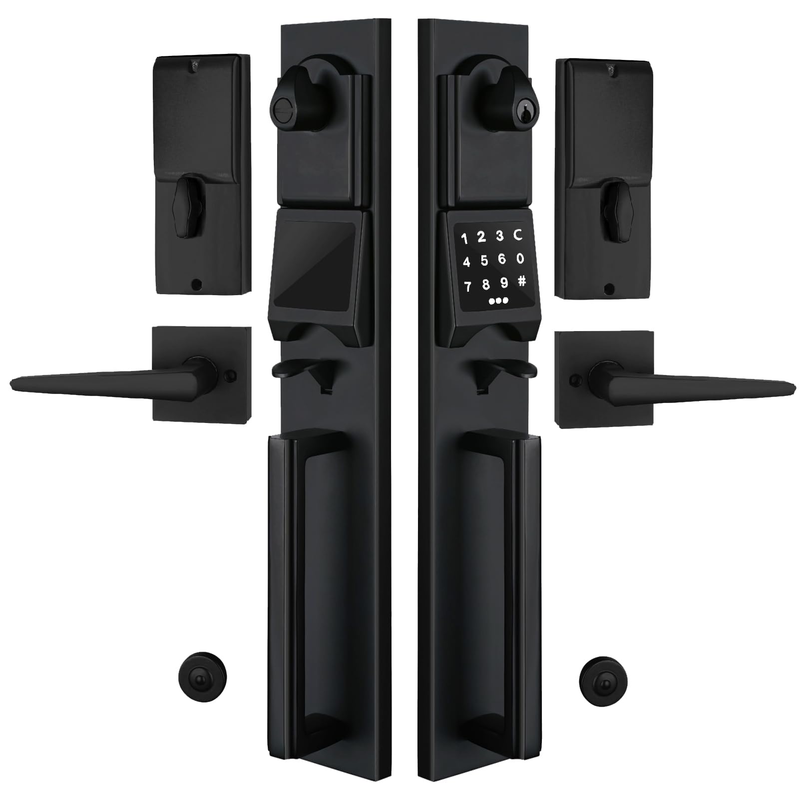 NEWBANG Smart Front Door Handleset with Keypad for Double Doors - Electronic Lockset with Dummy ...