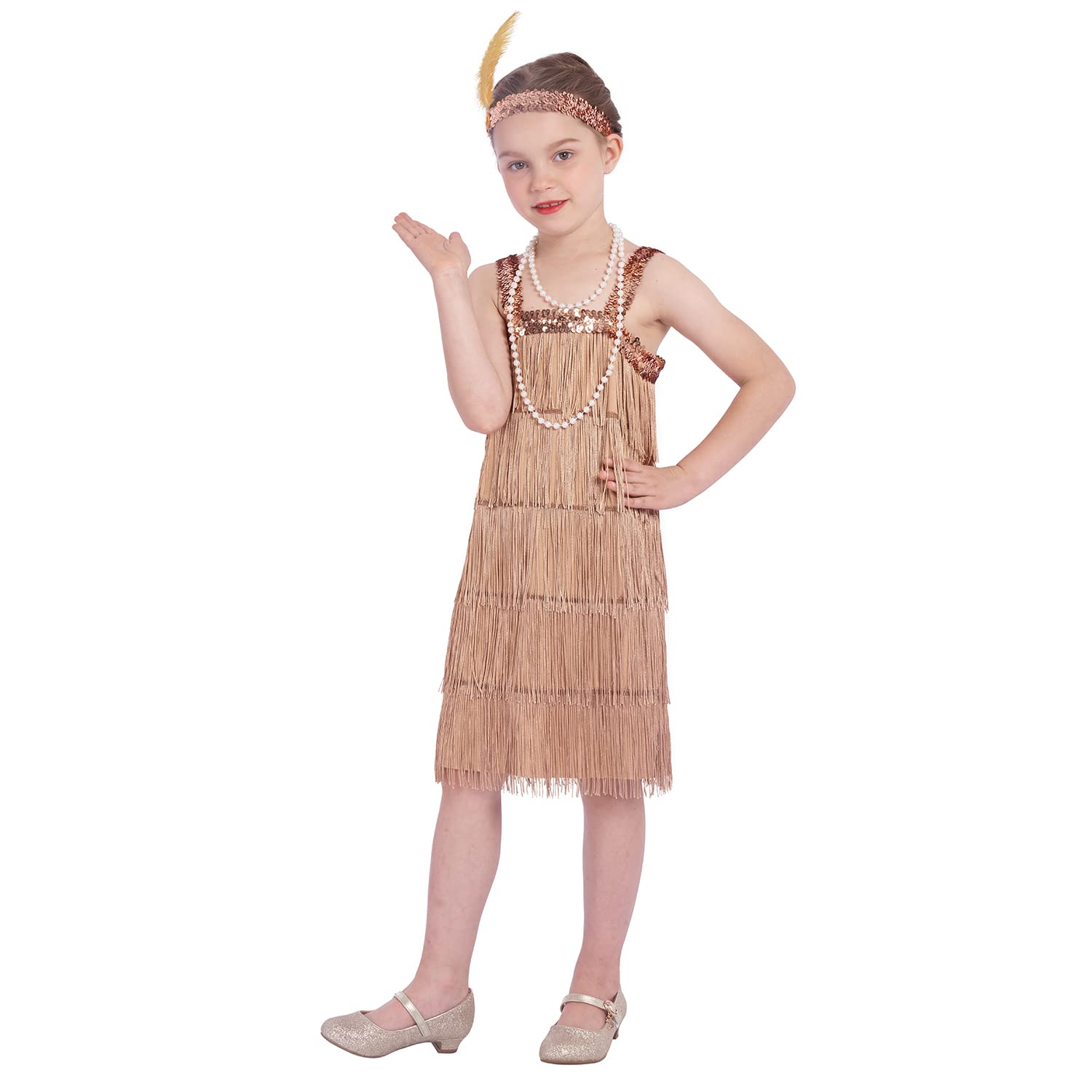 Sincere Party Roaring the 20s Gold Flapper Costume Dress with Pearl ...