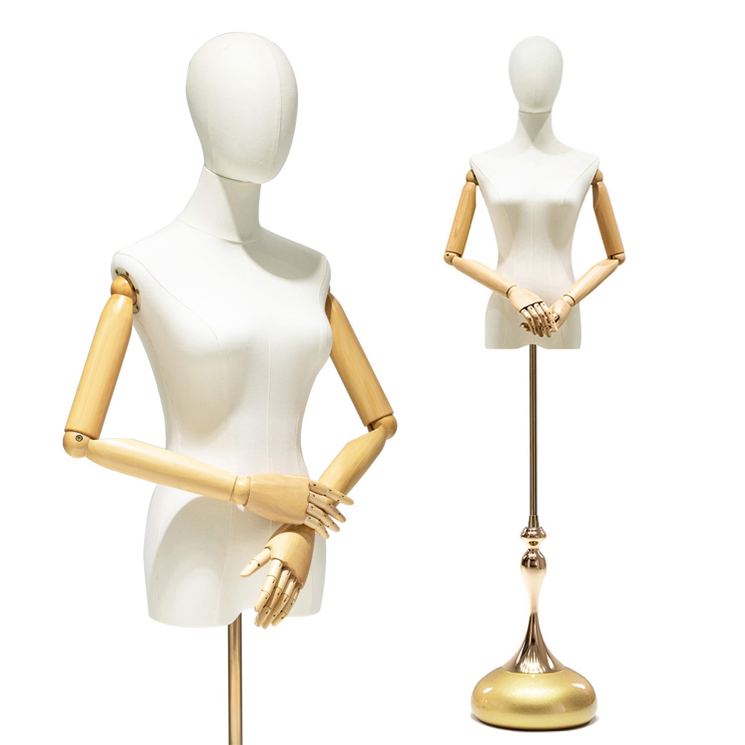 Female Dress Form, Mannequin Torso Body with Head, Wood Arm and Round ...