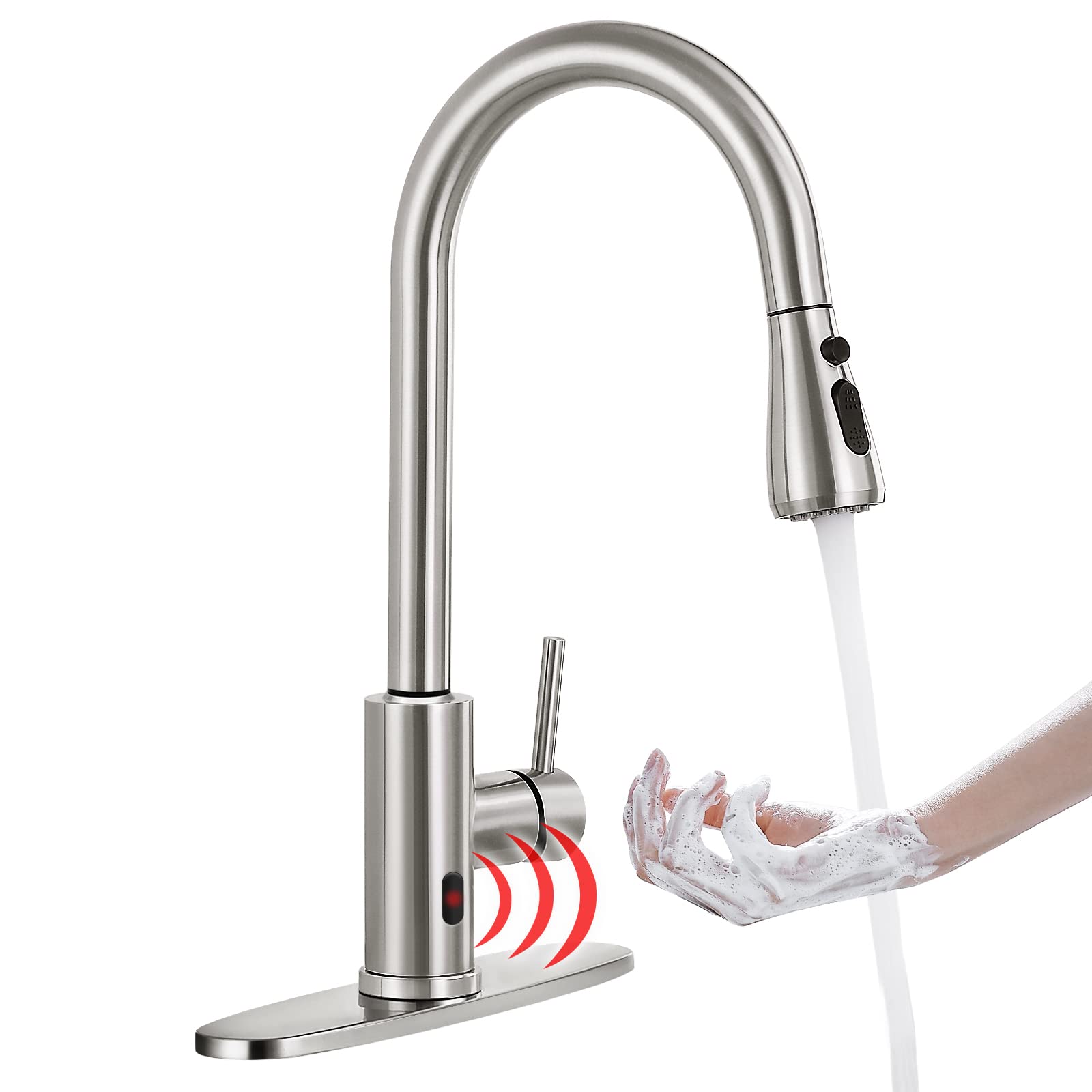FGKQ Touchless Kitchen Faucet with Pull Down Sprayer, Brushed Nickel ...