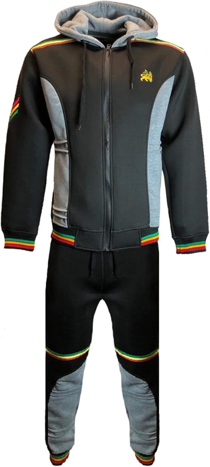 Men's Rasta Fleece Tracksuit Rasta Lion Hooded Jacket 2 Piece Set ...