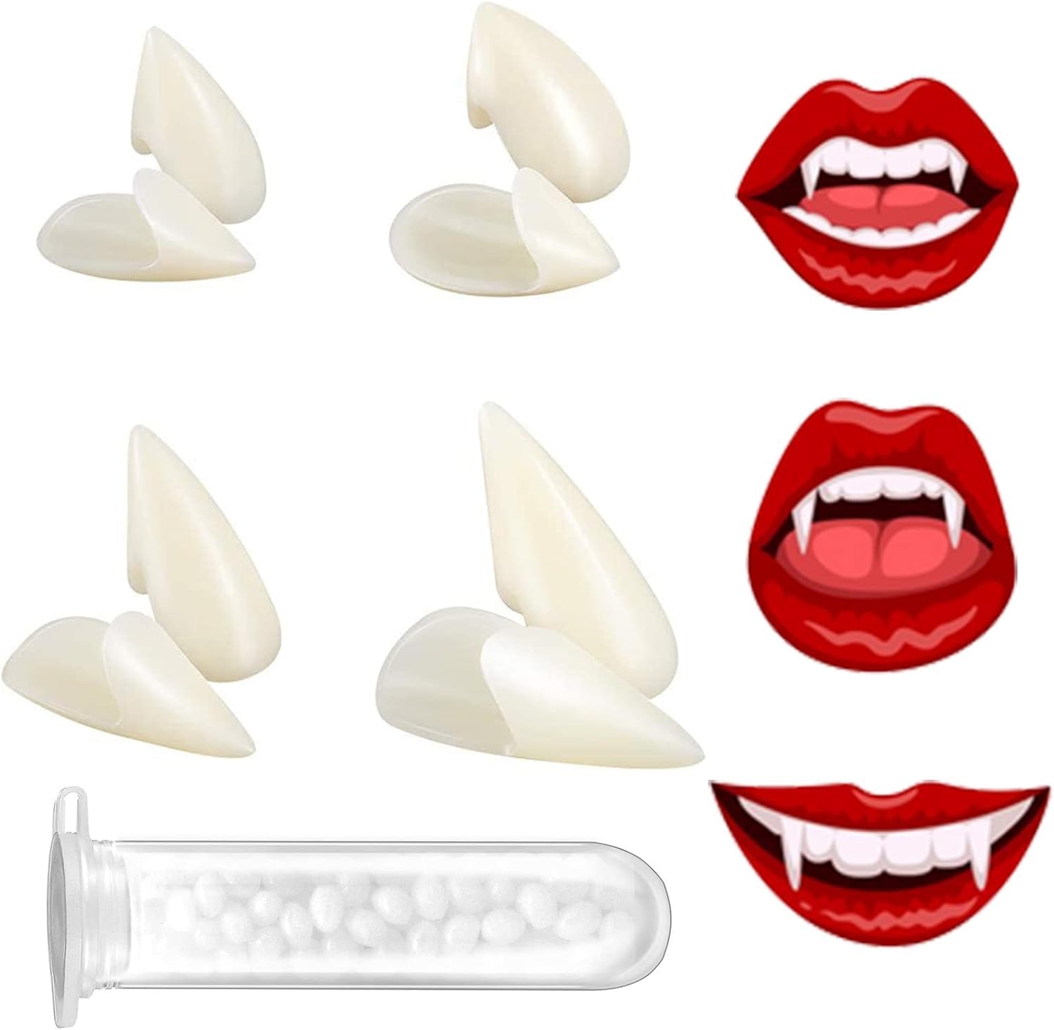 Xing Chen Hai Yang 4 Pairs Vampire Teeth with Adhesive,Halloween ...
