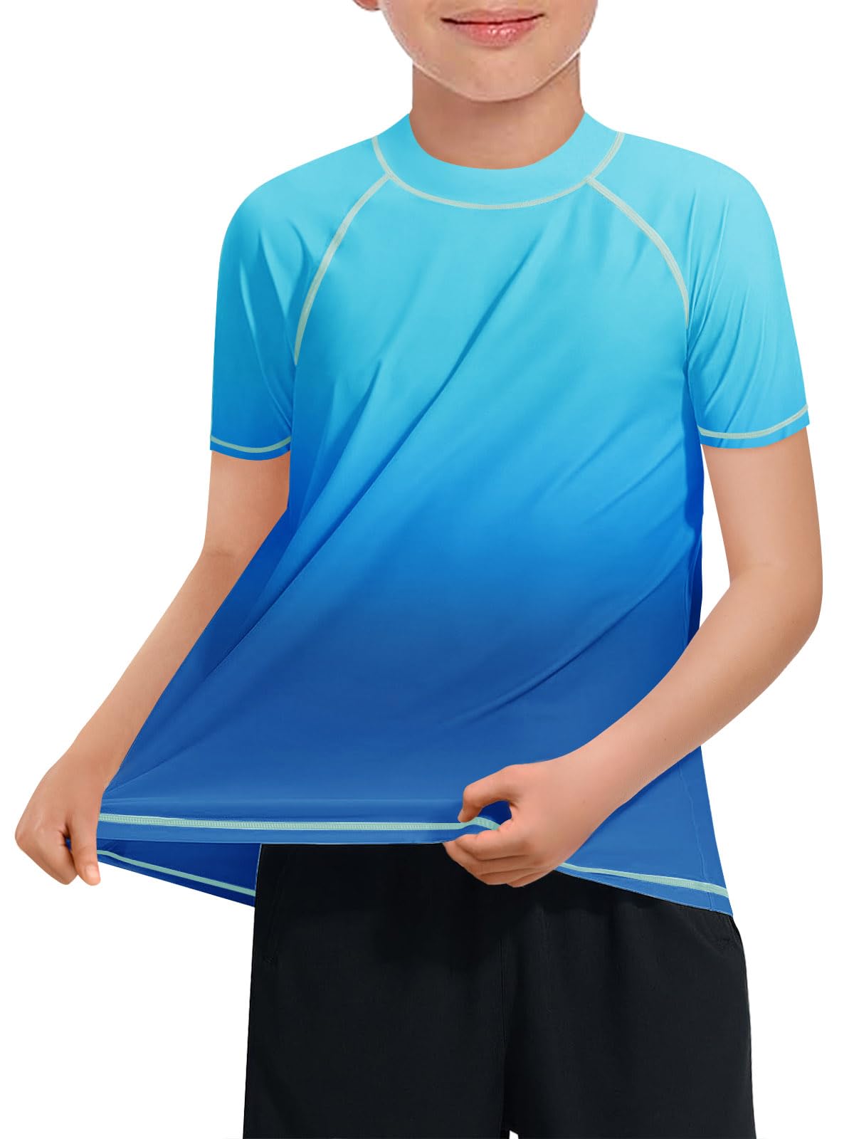 Haloumoning Boys Gradient Rash Guard Swim Shirt Short Sleeve UPF+ 50 ...