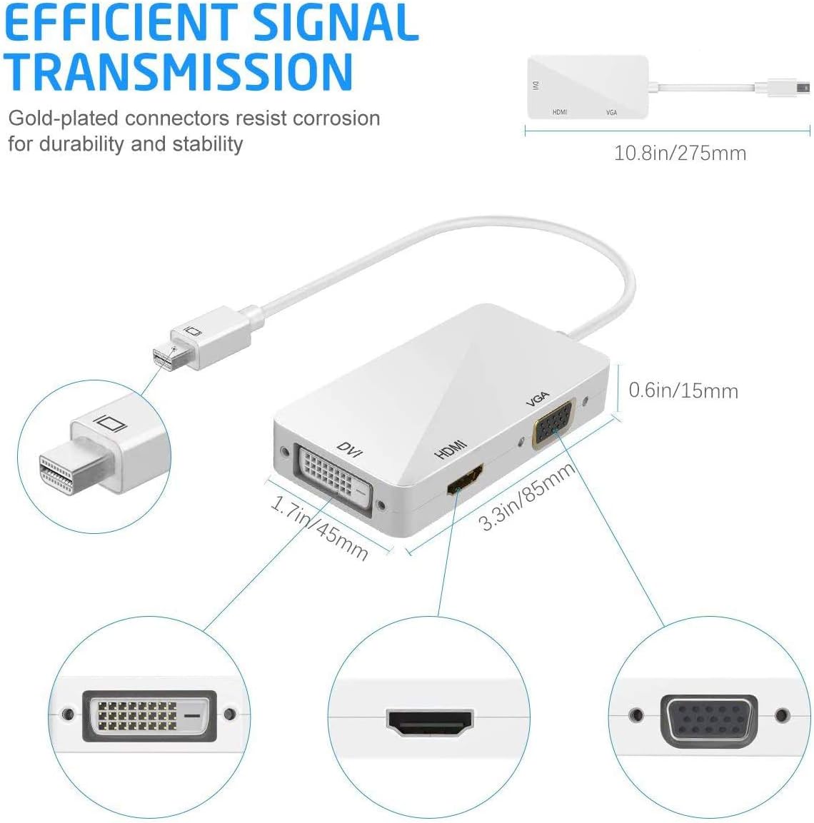 Musou Mini DisplayPort to HDMI and VGA and DVI Full HD 1080P Converter ...