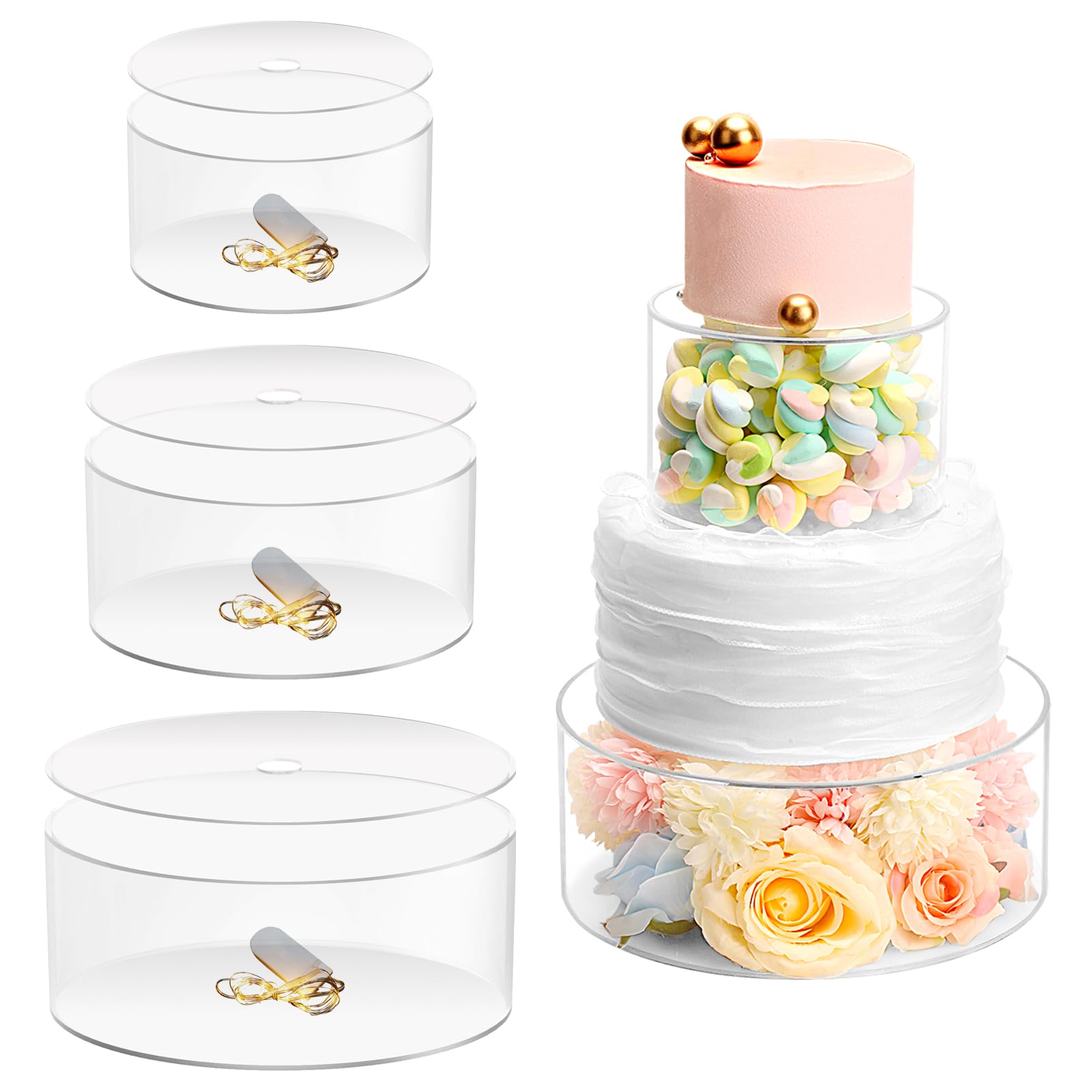 Choowin 3 Pcs Acrylic Cake Stand with Lid Fillable Cake Stand Floating ...
