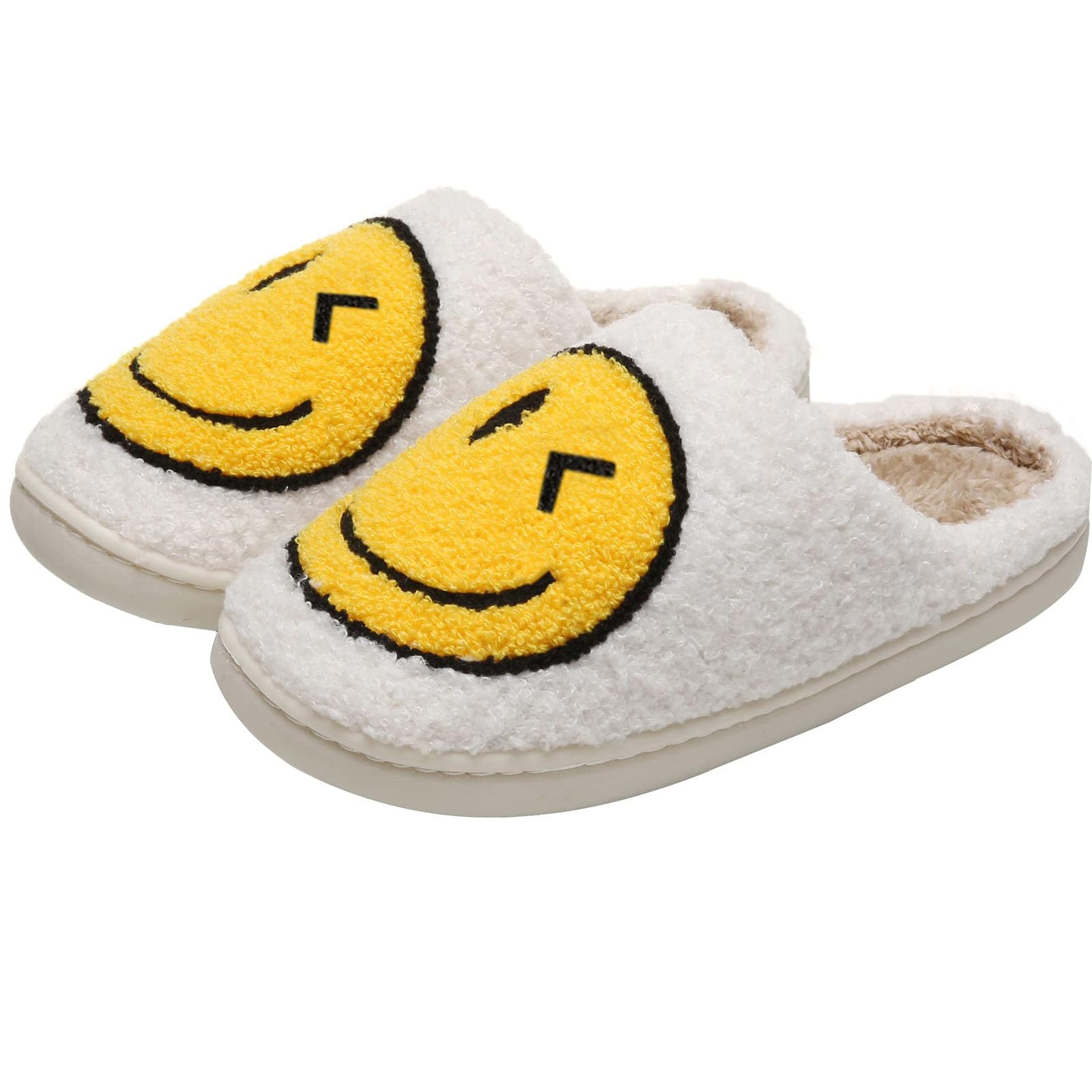 Geibiu Cute Smile Slippers for Women, Retro Soft Plush House Slippers ...
