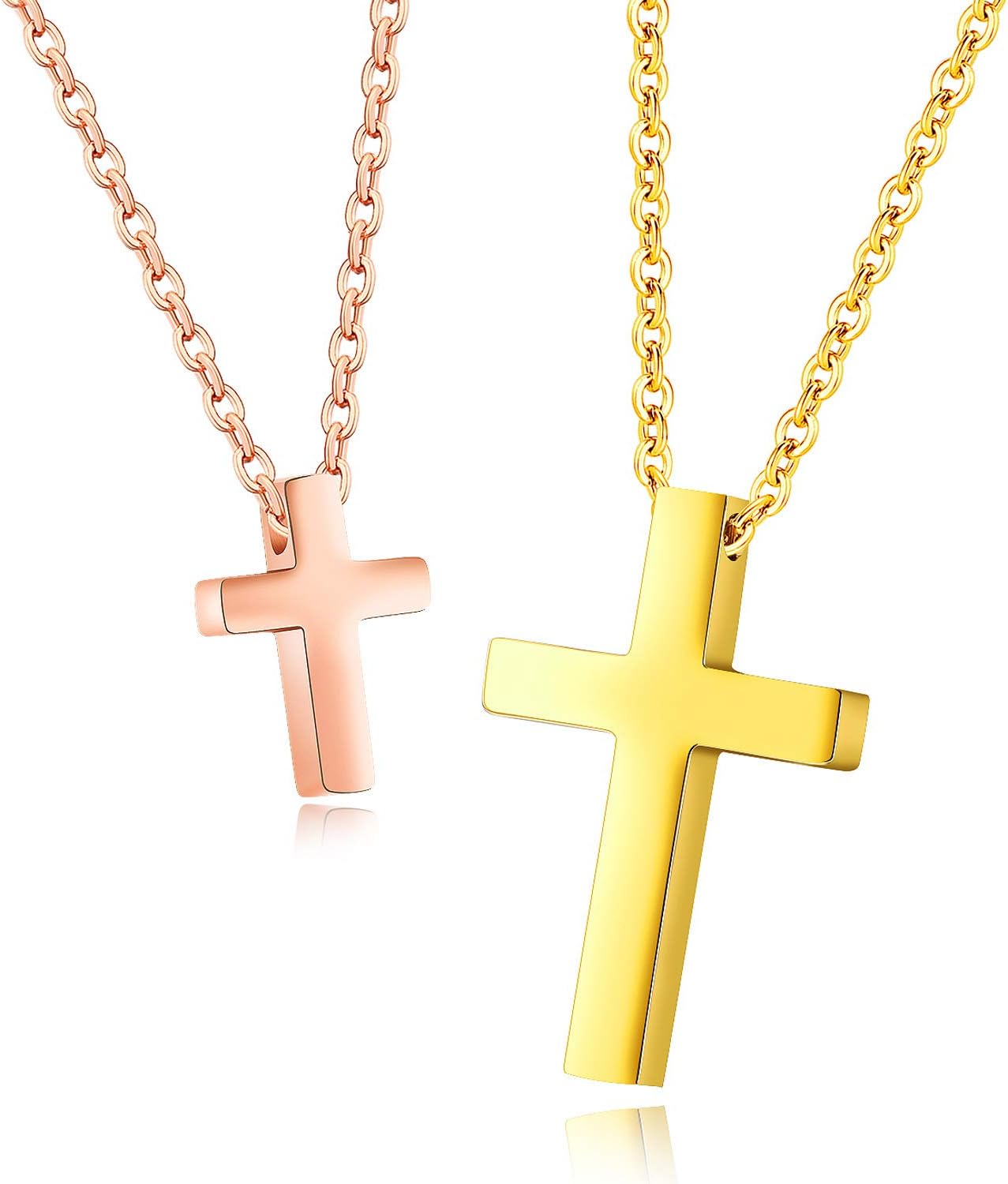Rockyu Cross Necklace for Couples Set of Two for Men Women Gold and ...