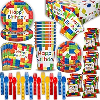 Amazon.com: Building Block Party Supplies 16 guest - Large and Small ...