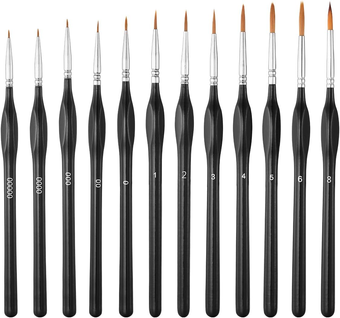 Detail Brushes, 12 Pcs Black Miniature Brushes with Triangular Handles ...
