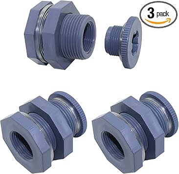 Omitfu Set of 3 PVC 3/4 Inch Bulkhead Fitting with Plugs Threaded ...