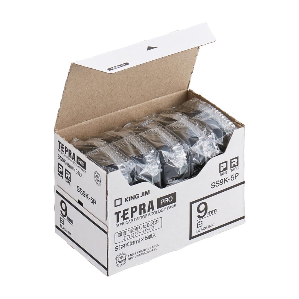 King Jim SS9K-5P Tepra PRO Tape Cartridge, Eco Pack, 5 Pieces, 0.3 Inches (9 Mm), White Label ...