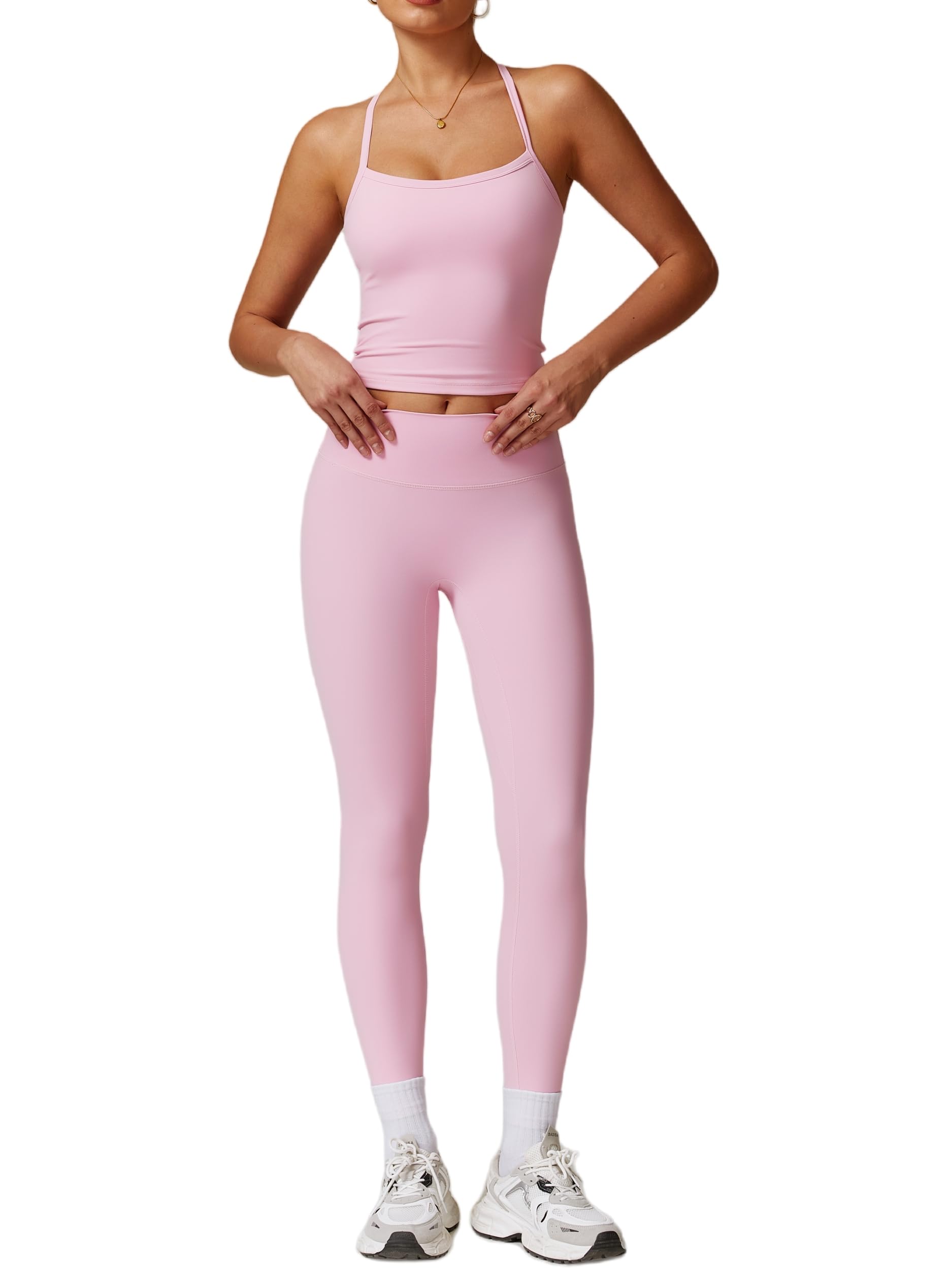 OMEWEE Women's Yoga Outfits Backless Strappy Sports Bra and Seamless ...