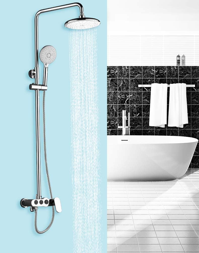 Modern Commercial Chrome Shower Mixer System Set with Overhead Rainfall Head, Riser Rail Kit and ...