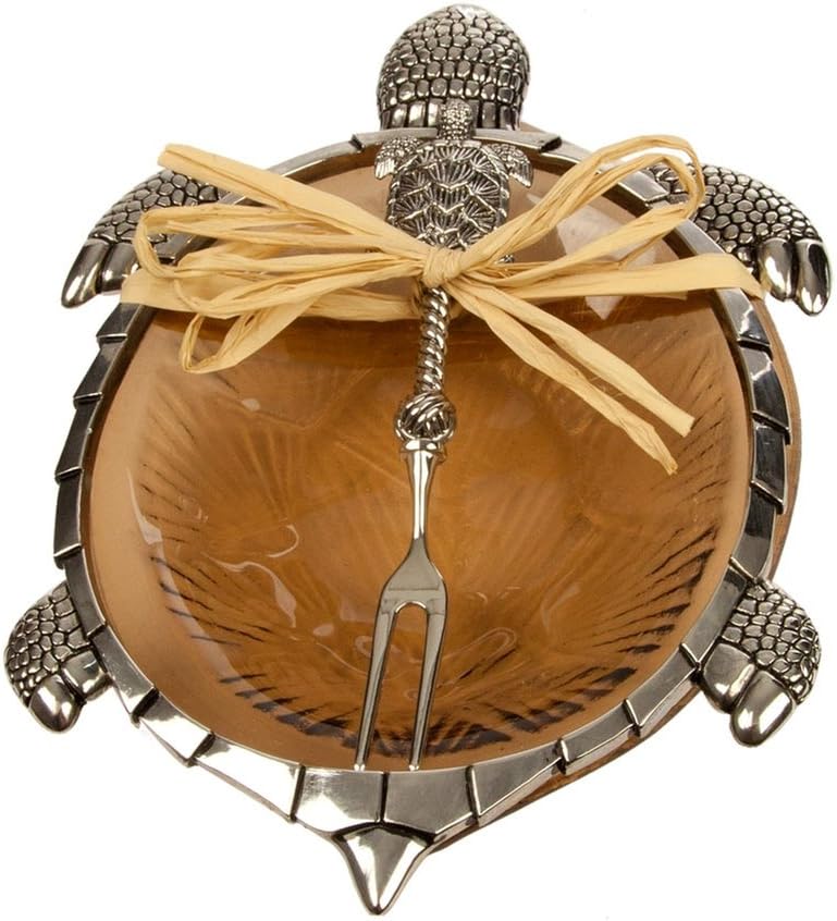 Amazon.com | Mud Pie Turtle Amber Glass Dish with Matching Fork ...