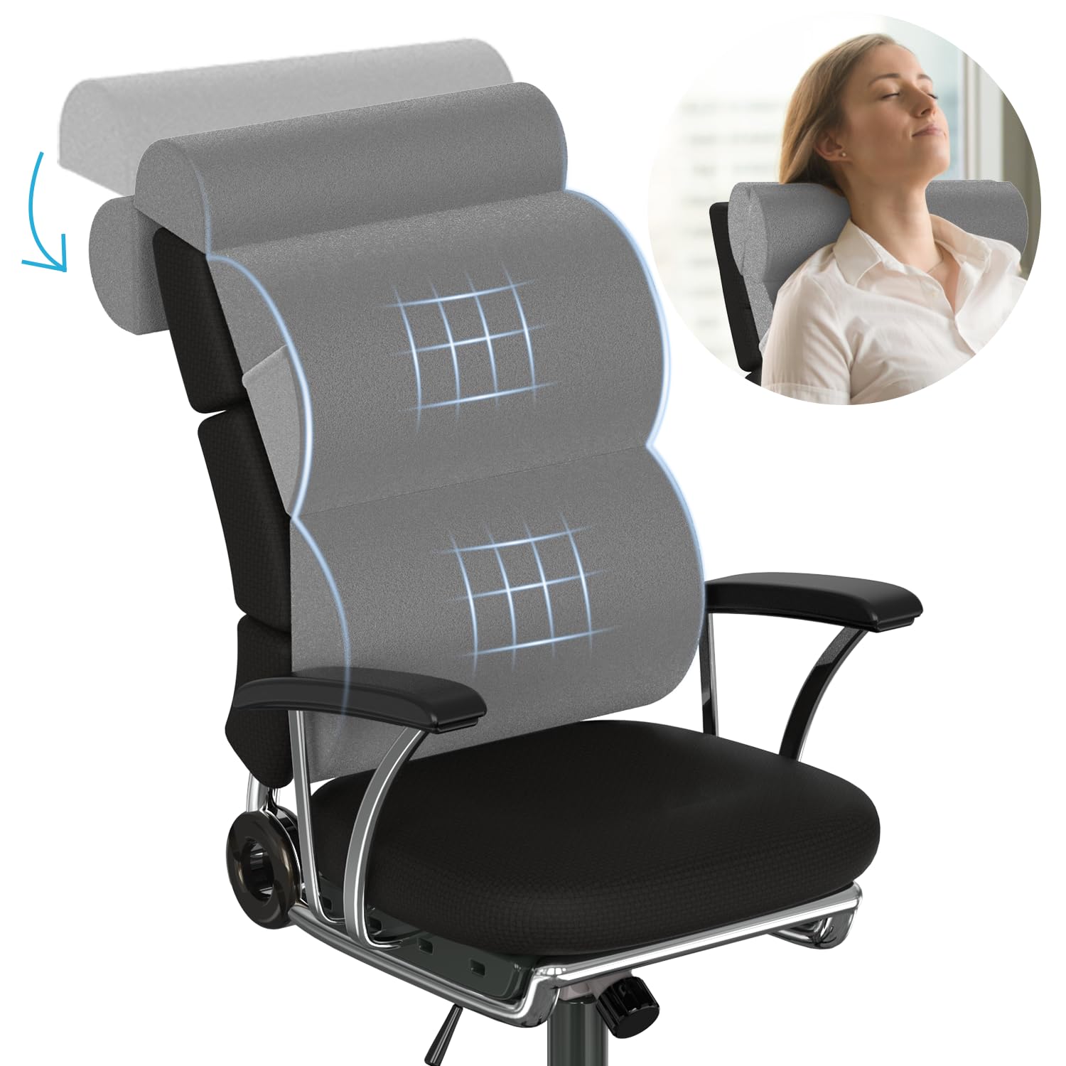 Full Back Pillow with Neck Support for Office Chair,Lumbar Support ...