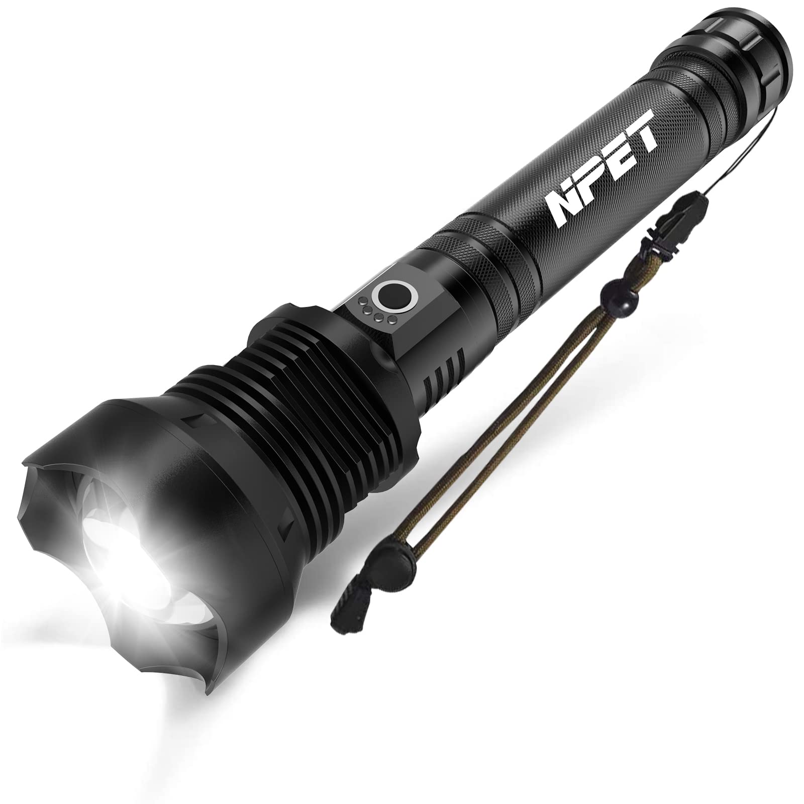 NPET XHP70 LED Flashlight USB Rechargeable Tactical Flashlight, Super Bright 2000 Lumens ...