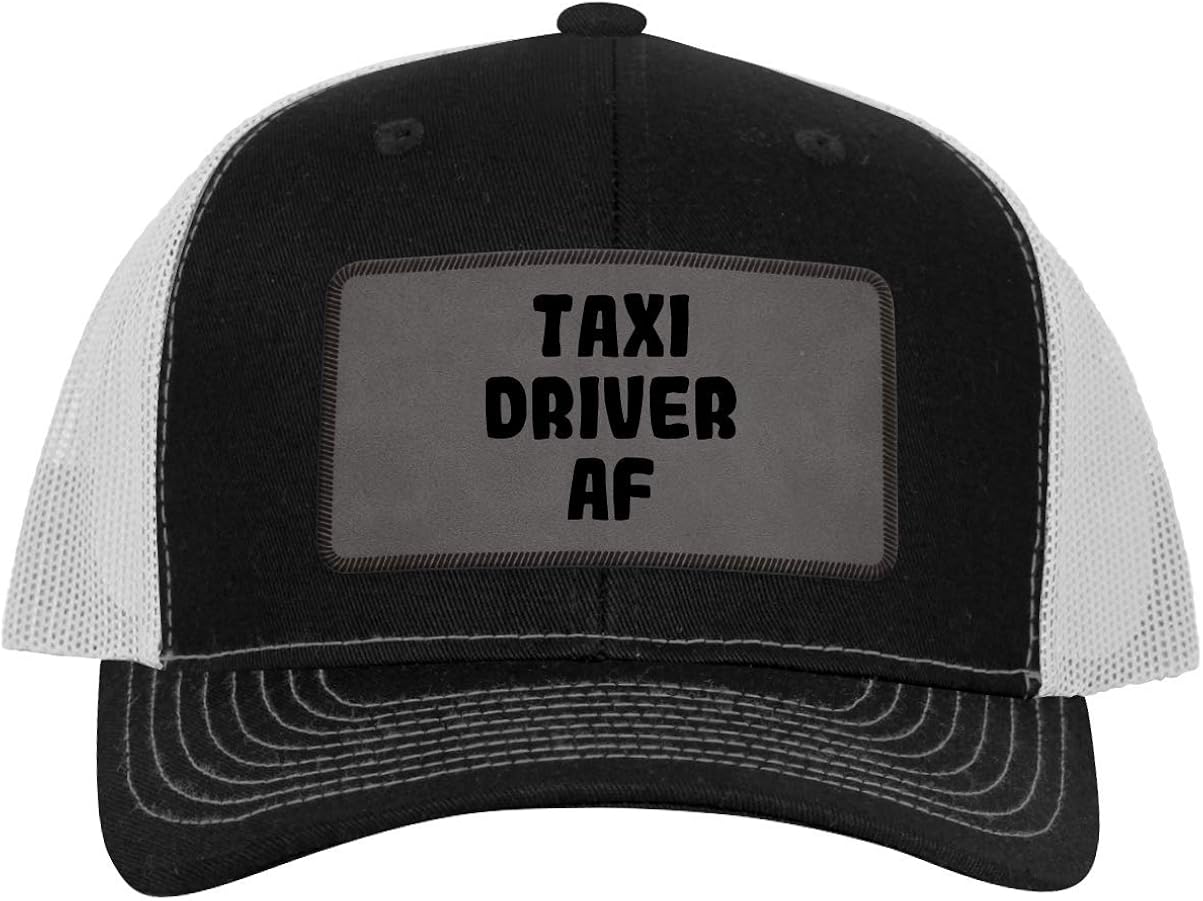 Taxi Driver AF - Leather Grey Patch Engraved Trucker Hat, Black-White ...