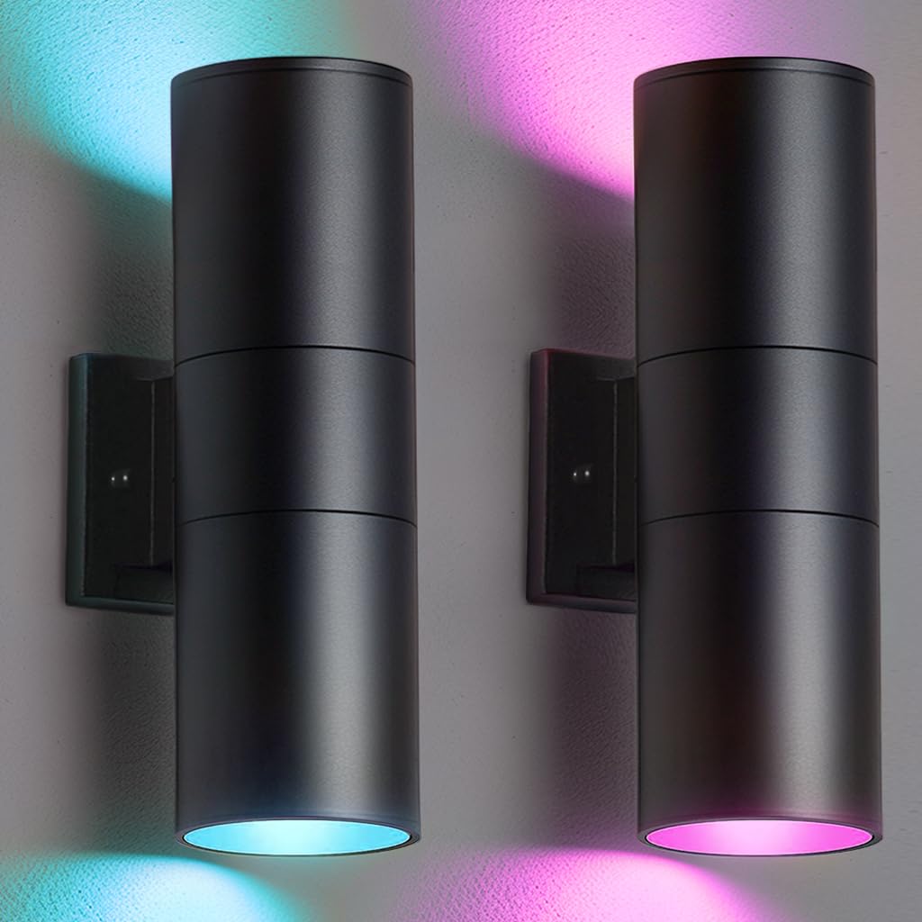 KIZON Smart Porch Light WiFi RGB Modern Outdoor Wall Lights 2 Pack ...