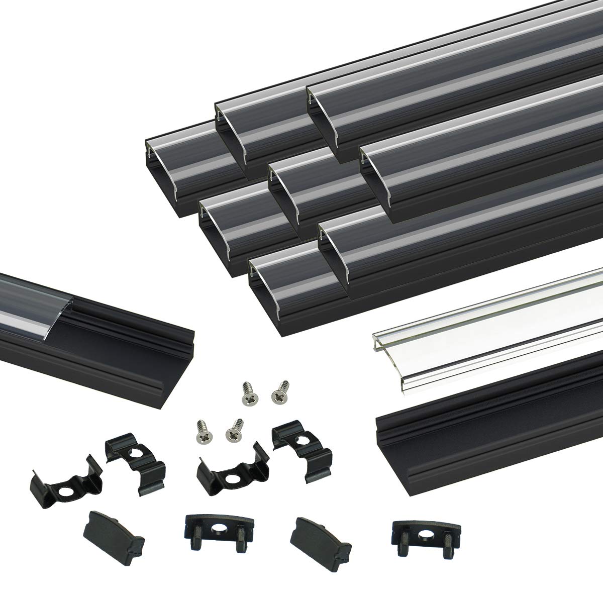 Muzata 10Pack 6.6FT/2M LED Channel Black Aluminum U Shape LED Strip ...