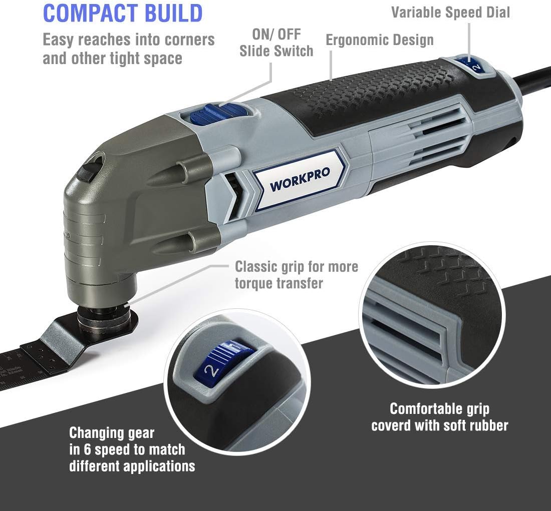 WORKPRO Oscillating Multi Tool, 300W, 6 Variable Speeds 10000-23000rpm ...