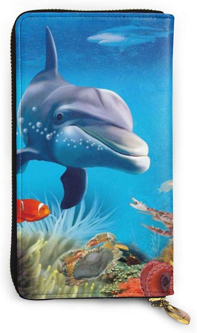 Lovely Dolphin Trendy Printed Wallets For Women Zipper Clutch Wallets ...