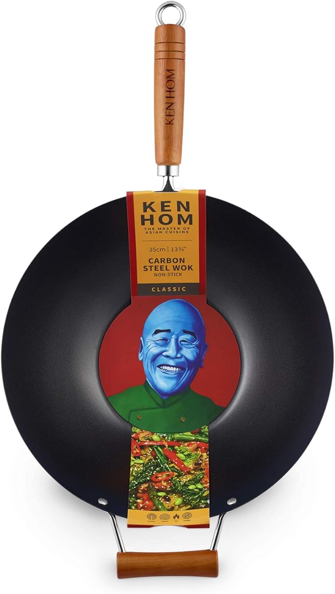 Ken Hom Classic Non-Stick Wok, Carbon Steel, Black, 35 cm: Amazon.co.uk ...